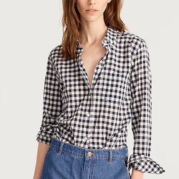 J. Crew | Tops | J Crew Womens Crinkle Gingham Boy Fit Classic Button ...
